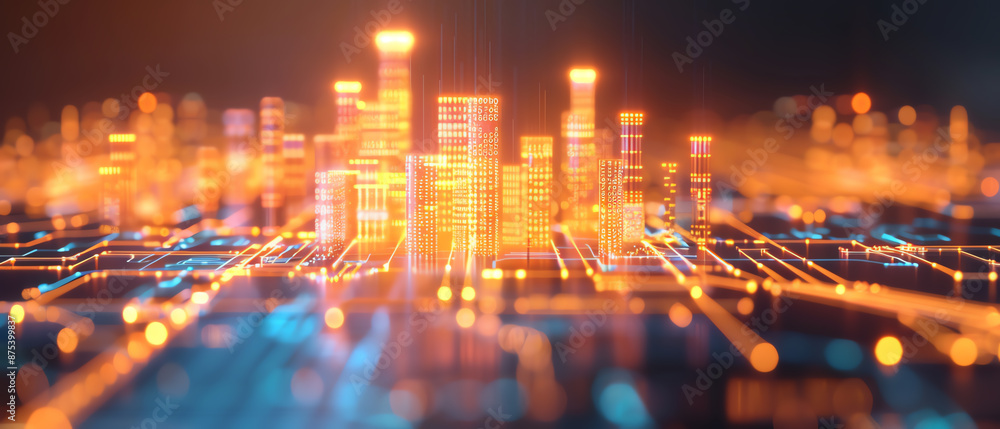 A modern urban mapping interface showing a 3D city layout with ...