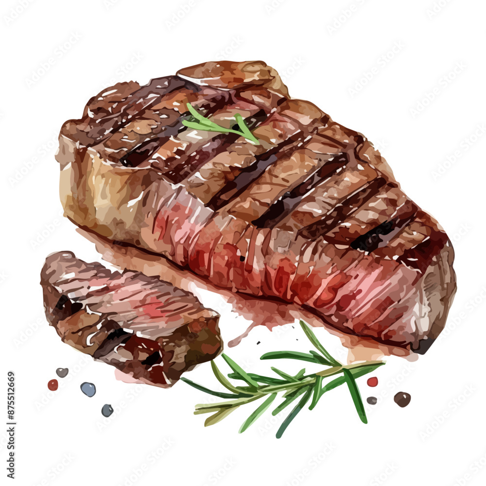 Watercolor painting vector of steak, isolated on a white background ...