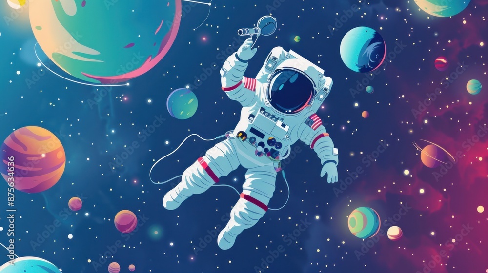 A lone astronaut floating in a zero-gravity science lab aboard a ...