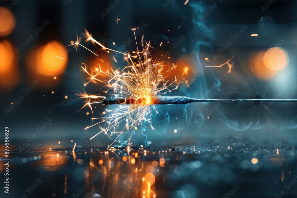 Fireworks twinkle in the dark night, minimalistic style, no excess ...
