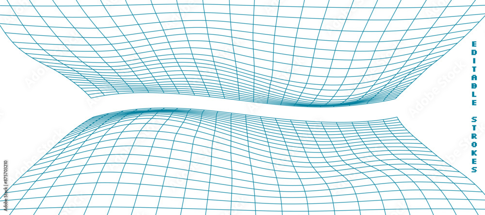 Abstract 3D illustration of a distorted grid and mesh wireframe ...