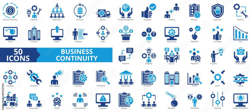 Business continuity icon collection set. Containing capability ...