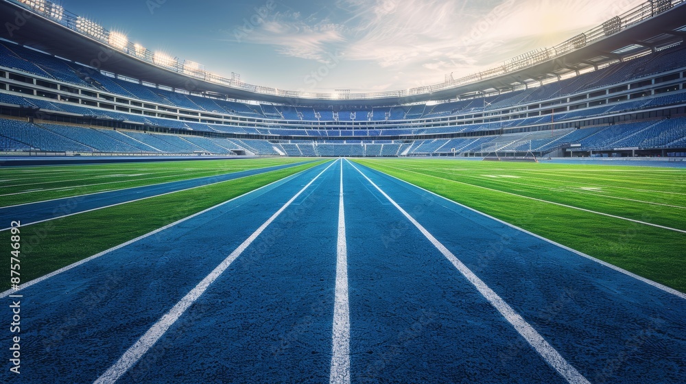 Empty running track in a modern stadium under a dramatic sky. Concept ...