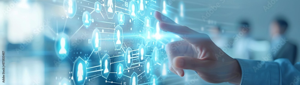 Manager reviewing candidate profiles for team selection, office ...