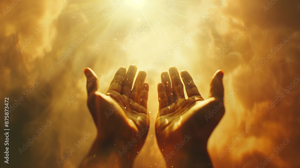 open hands with a golden glow, concept for the blessing of god, created ...