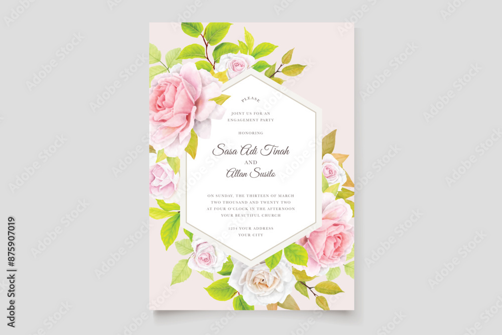 watercolor roses background and frame invitation card design Stock ...