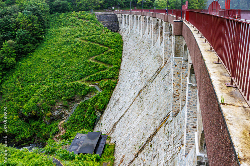 Robertville Dam with huge parapet wall, arches, buttresses and pillars ...