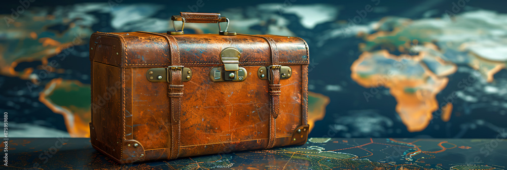 Vintage Leather Suitcases with Weathered Texture and Retro Style Stock ...