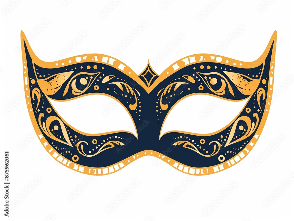 Elegant masquerade ball clipart, gilded masks, flat art, simple cartoon ...