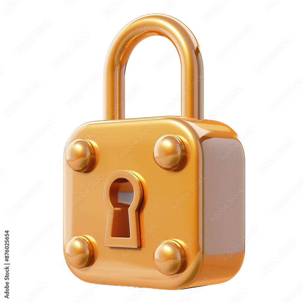 golden lock icon 3d render isolated on white, transparent background ...