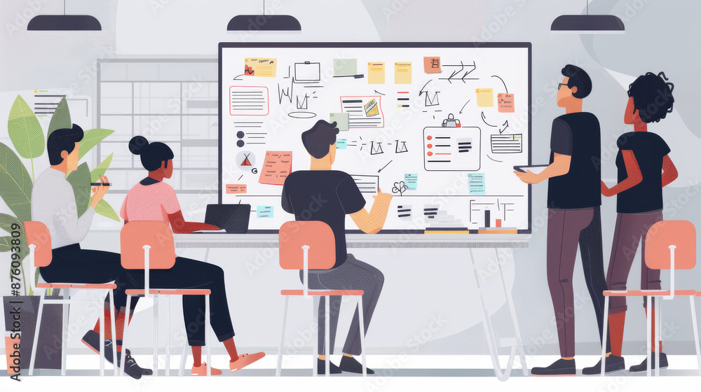 Visible use of collaboration tools like whiteboards with diagrams and ...