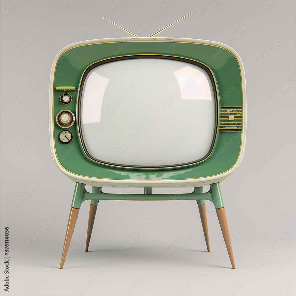 Retro green television mockup blank empty screen midcentury modern tube ...