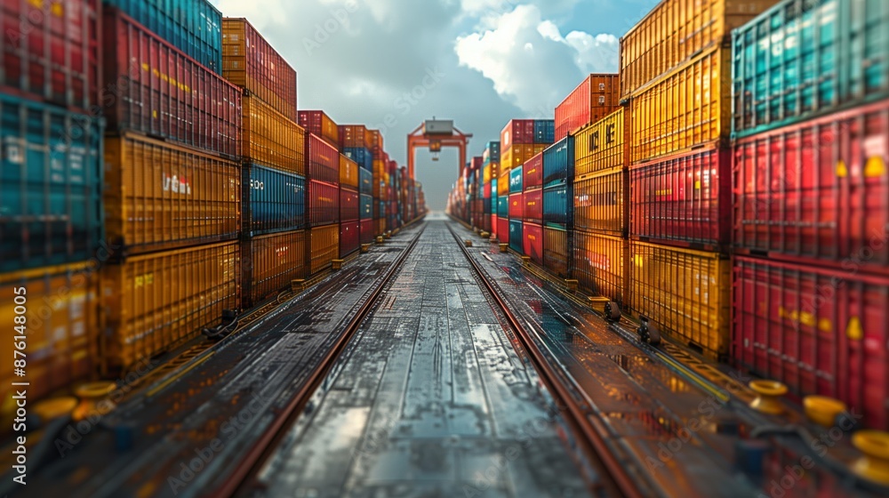 Container Yard with Stacked Containers. Container yard with rows of ...