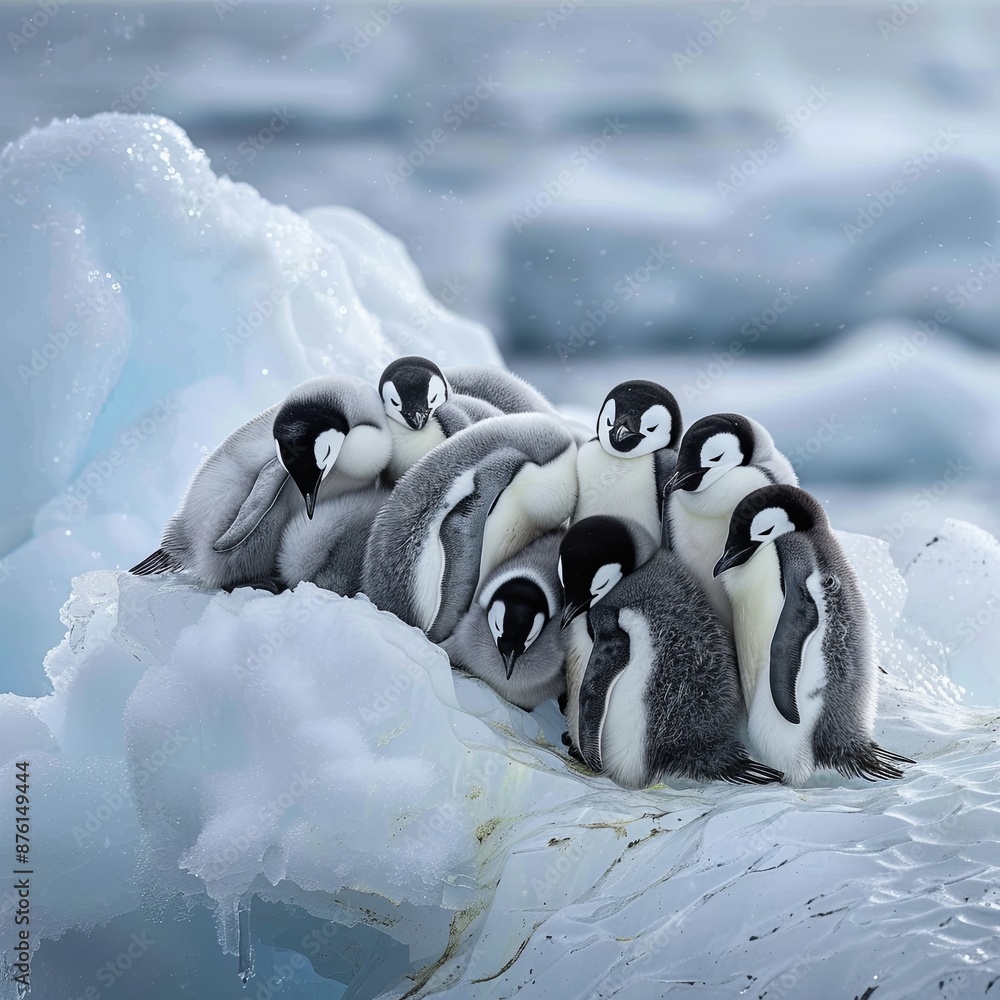 A heartwarming picture of a group of penguins huddled together on an ...