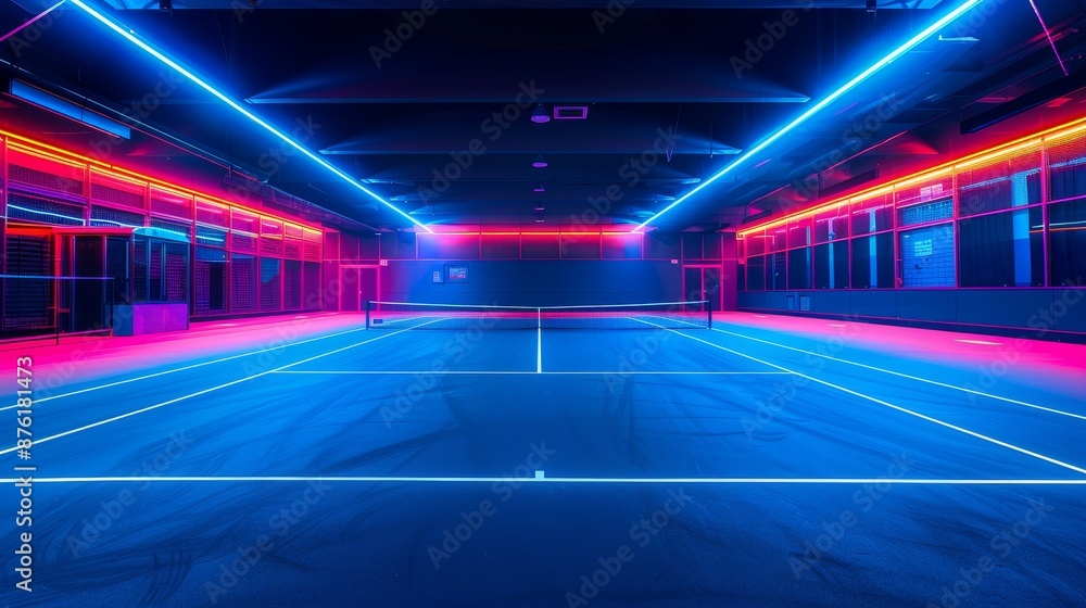 Tennis Courts Neon Lights: A photo of an empty tennis court illuminated ...