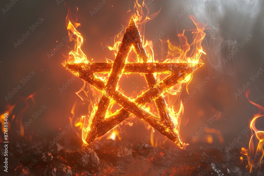 pentagram pentacle made of wood and fire, five-legged symbol of ...