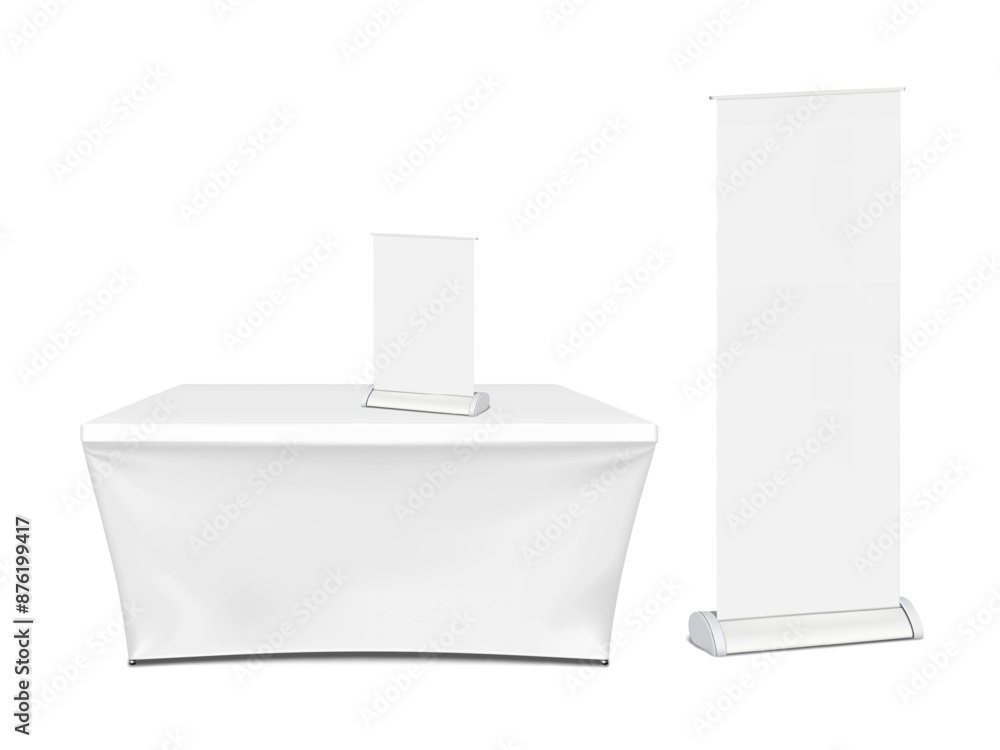 Exhibition set template. Tradeshow table with blank stretch cover for ...