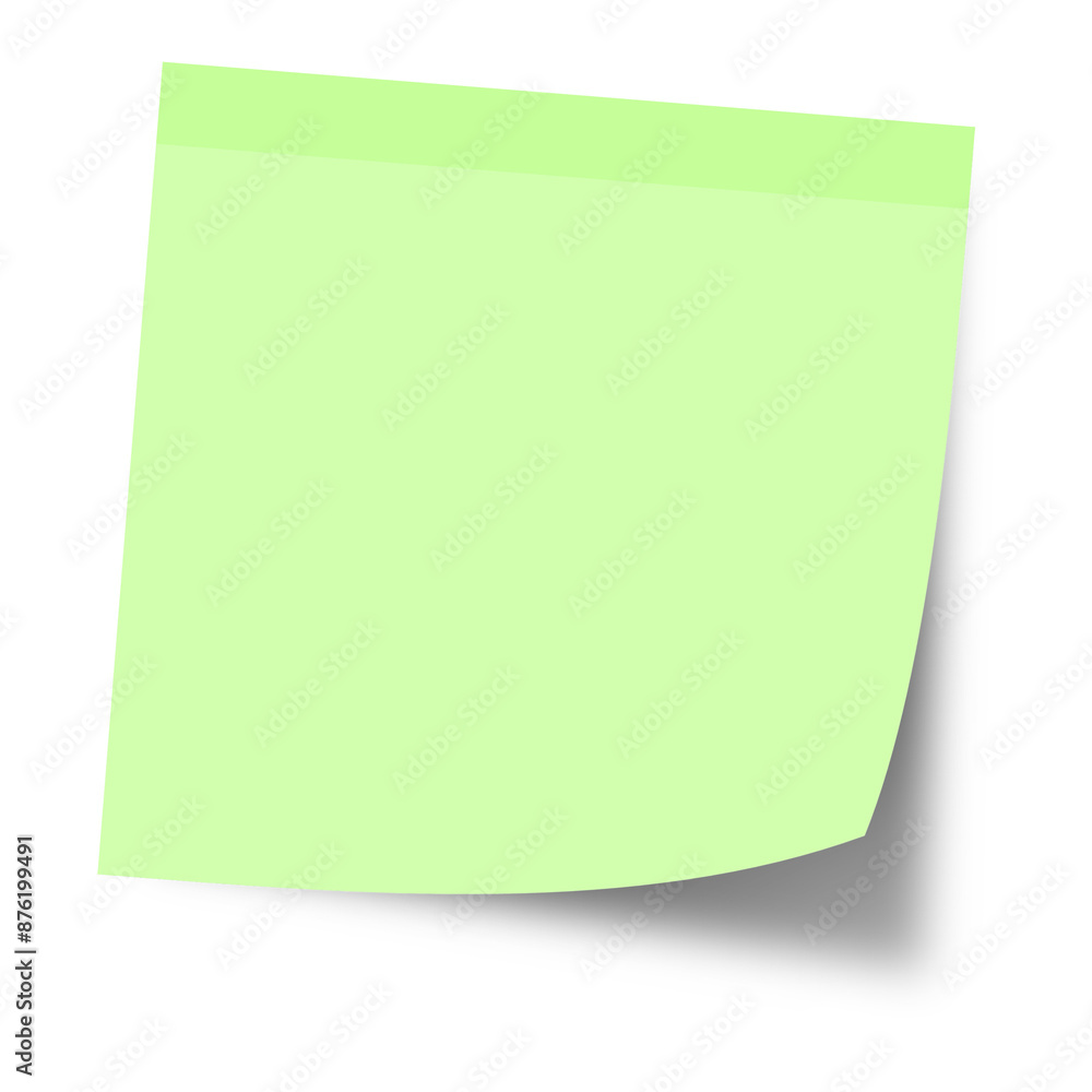 Green blank sticky post note paper with shadow isolated from white ...