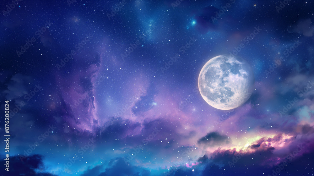 A night sky filled with full moon, game background, mobile game ...