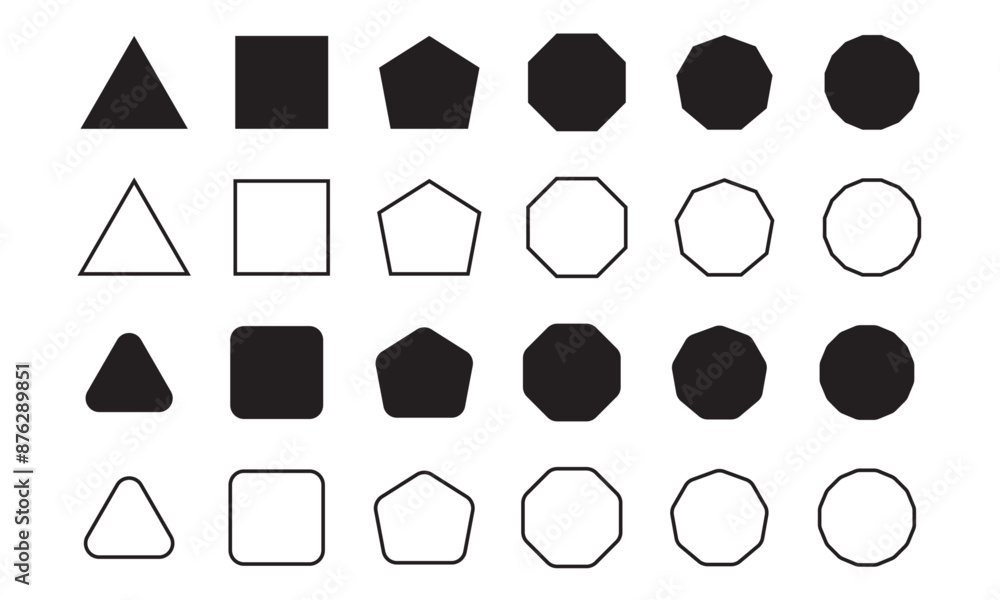 Geometric shapes set with rounded and triangle corners ,fill and ...