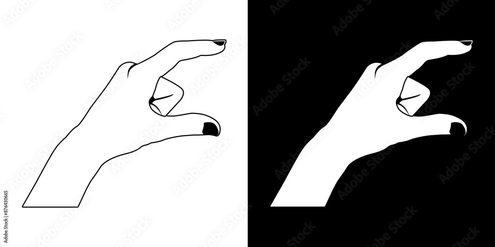 Female's finger measuring an invisible sized object, woman's palm ...