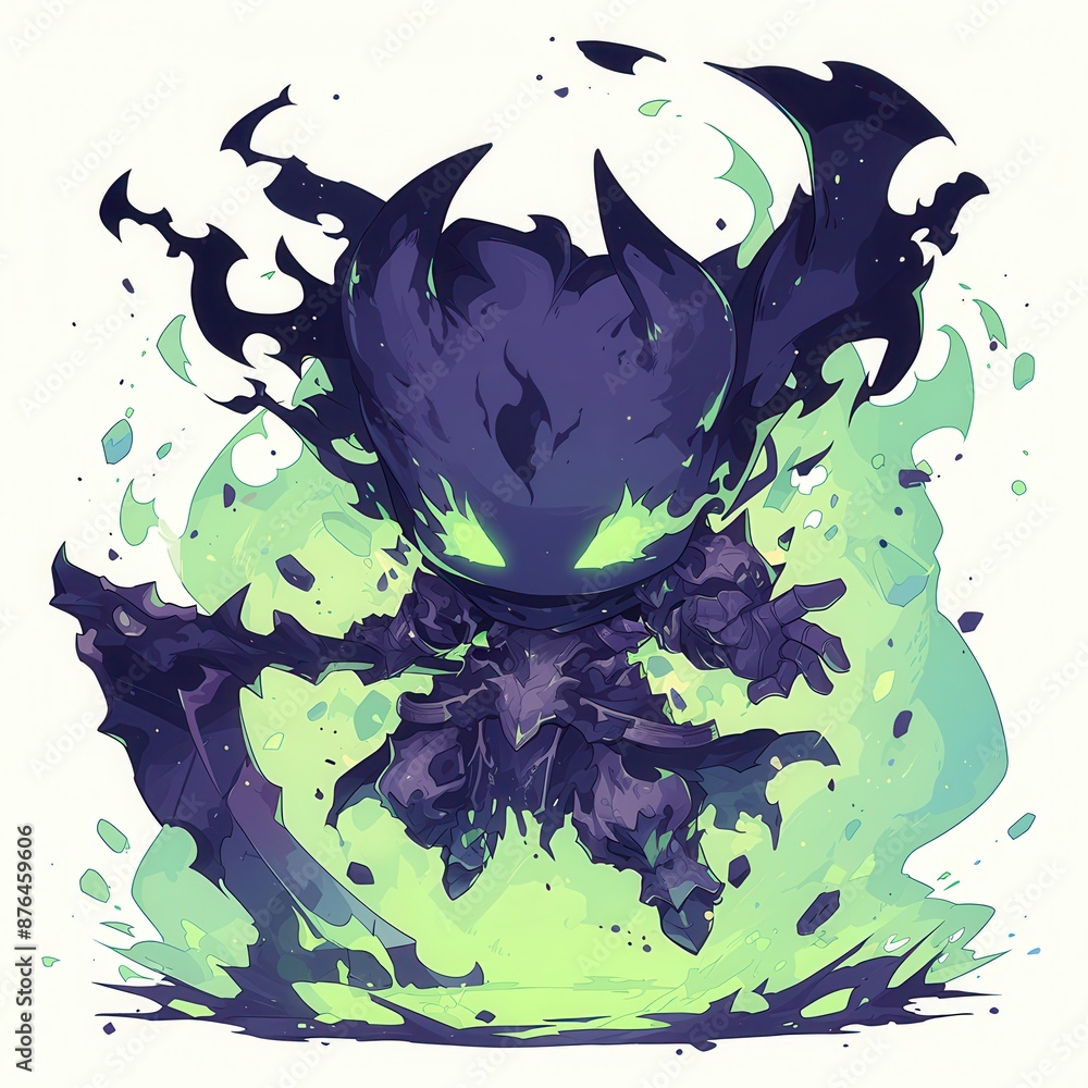 Cute chibi dark knight with glowing green energy and sword Stock ...