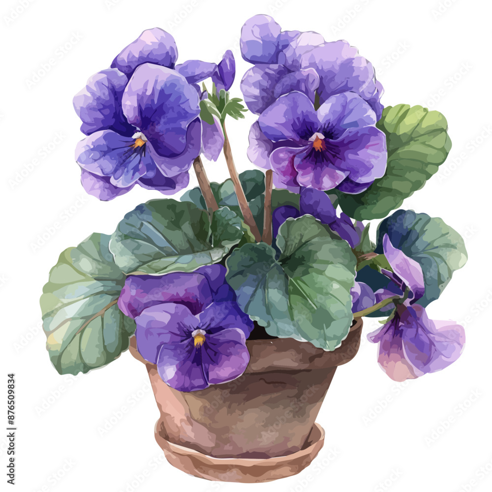 Watercolor vector of a african violets plant, isolated on a white ...