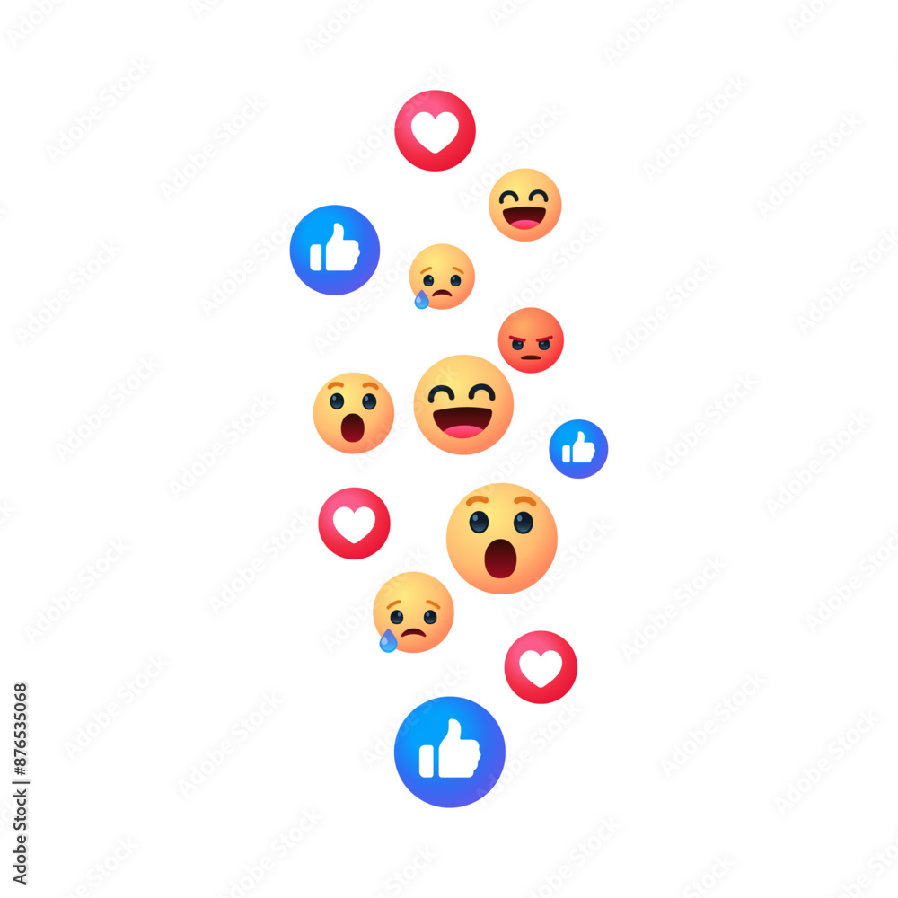 Facebook reactions emoji icon background. social media smiley emoticons ...