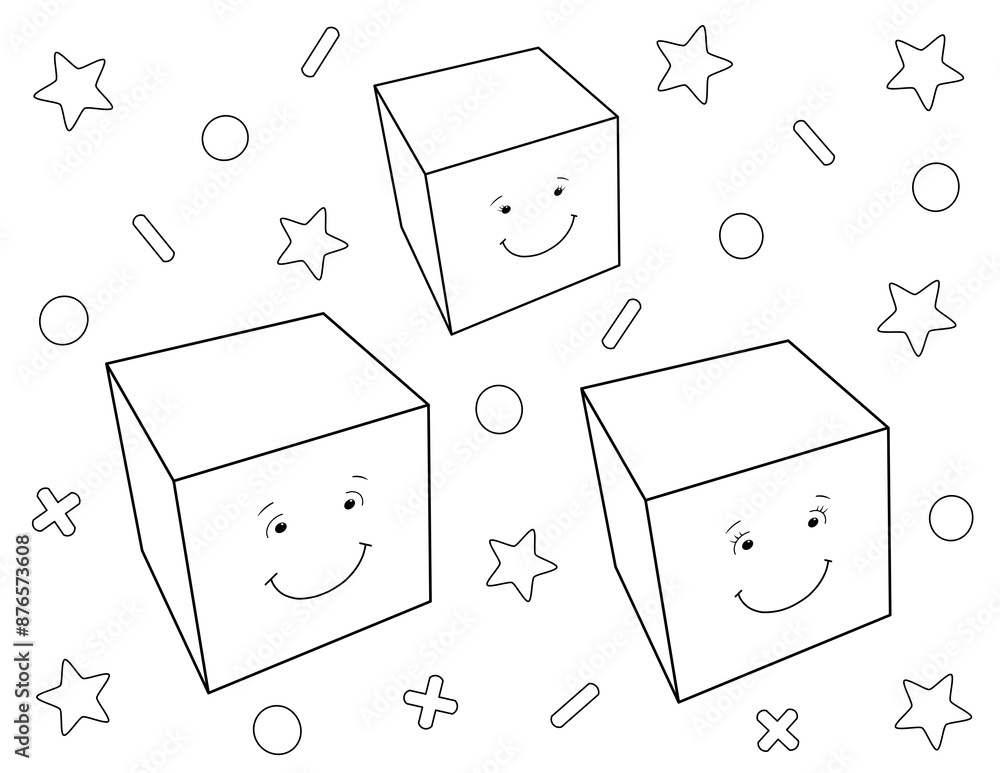 2d and 3d shapes coloring page for kids. cubes, stars and more. print ...