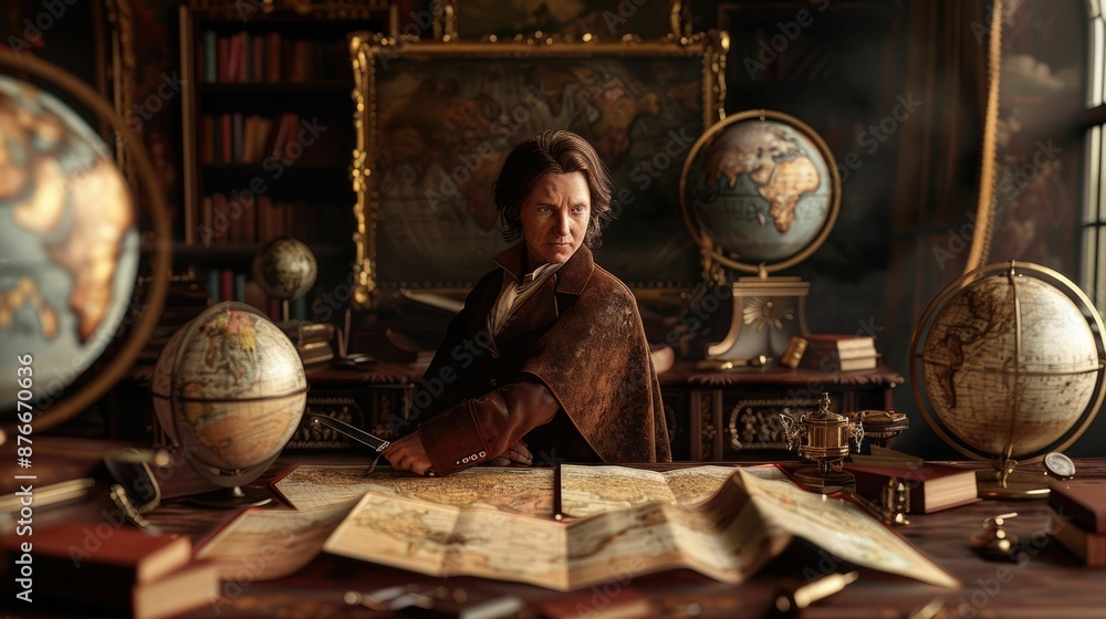 The picture of the cartographer working inside the workshop doing about ...