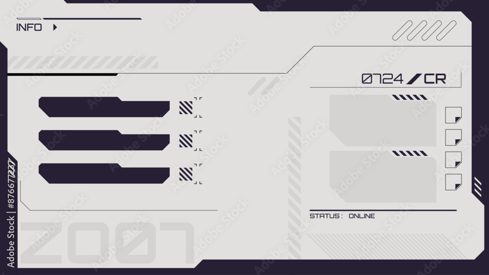 black and white outline cyberpunk retro futuristic background with hud ...