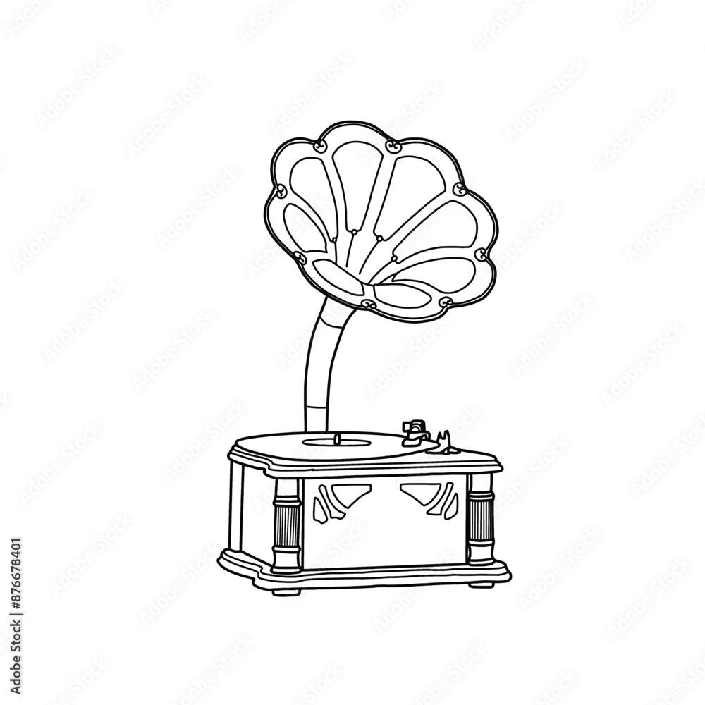 Technical sketch drawing of vintage retro gramophone phonograph ...