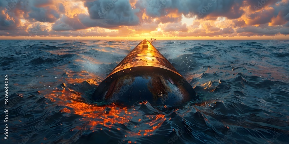 Damaged cargo tanks leaking oil into ocean. Concept Oil Spill ...