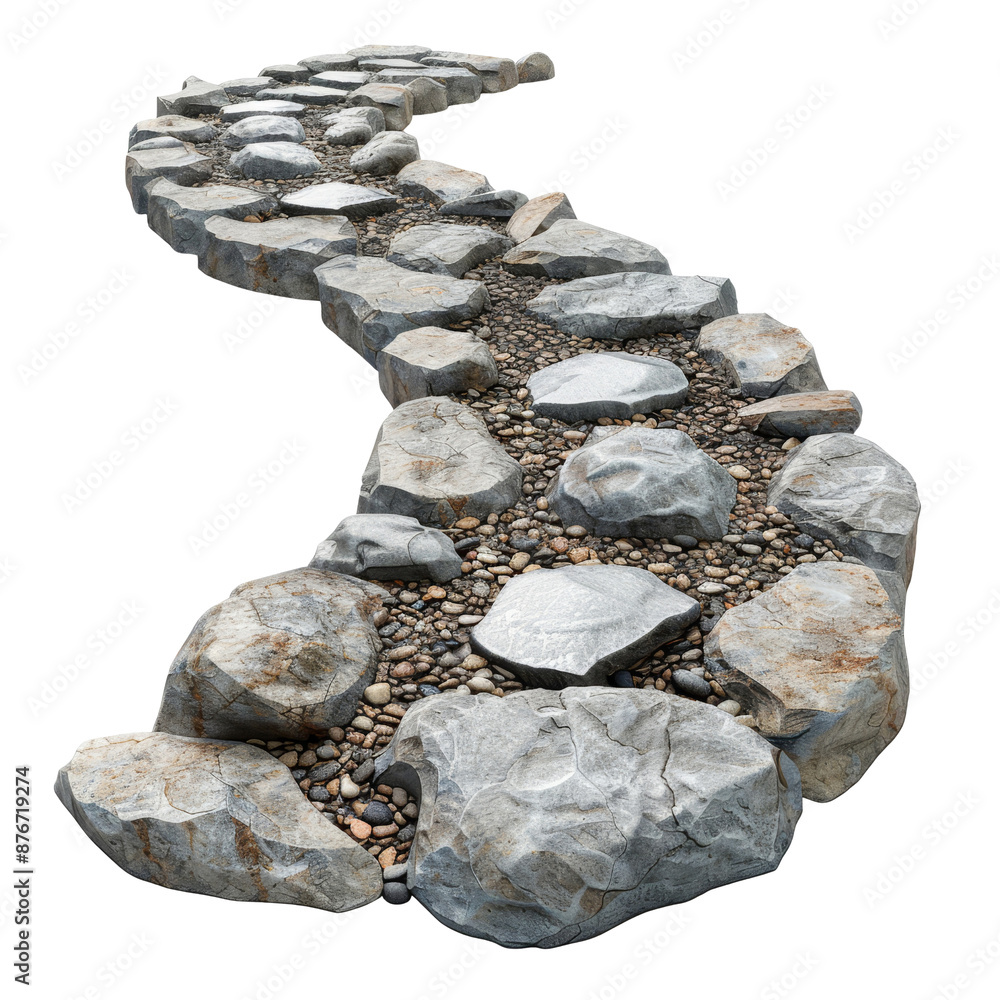 Curved stone pathway with large round stones and small pebbles in ...