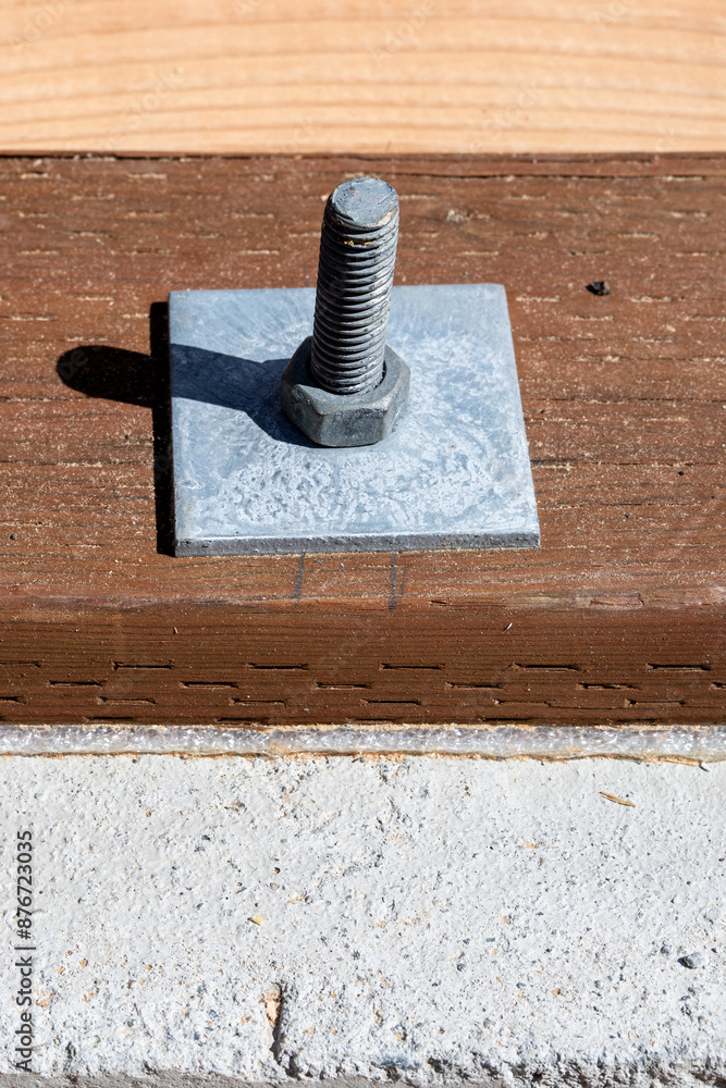 New home construction detail, with wood sill plate and anchor bolts ...