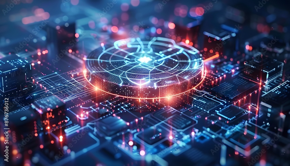 Abstract technology background of a quantum computing system with processor and electronic ...