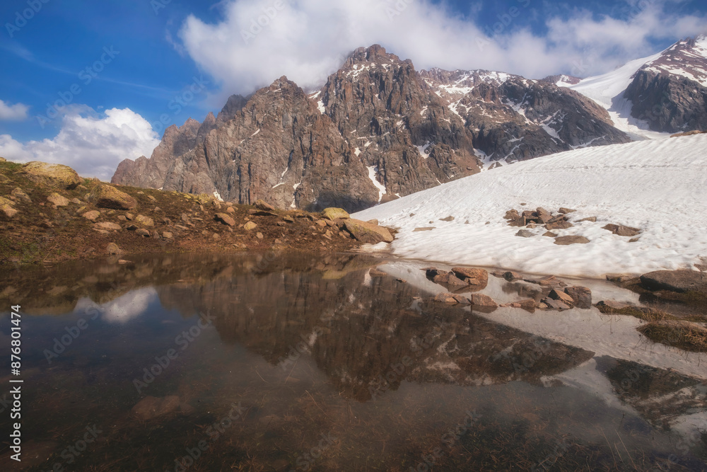 Alpine Glacier Lake high in the Tien Shan mountains in Kazakhstan ...