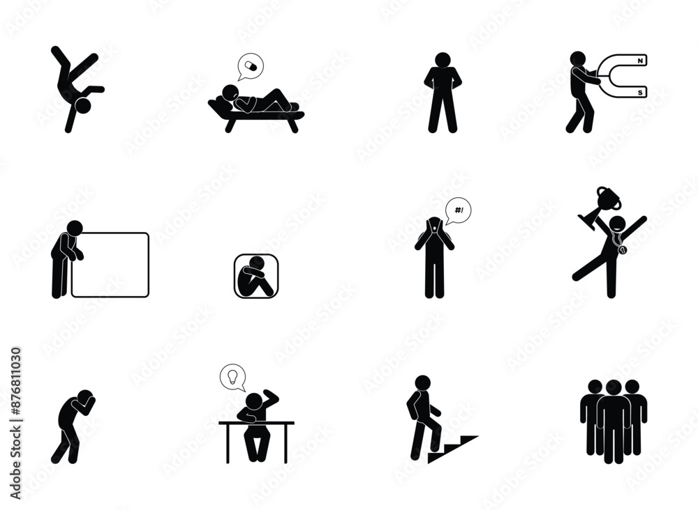 man icon, stick figure people, stickman, silhouettes, human pictograms ...