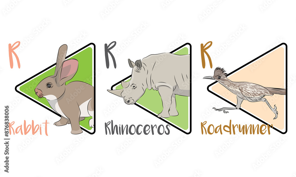 Стоковая иллюстрация «Rabbits, Rhinoceros, and Roadrunners are three ...