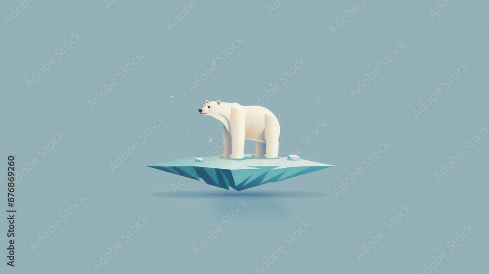 Flat design of a polar bear on a shrinking ice floe, highlighting the ...