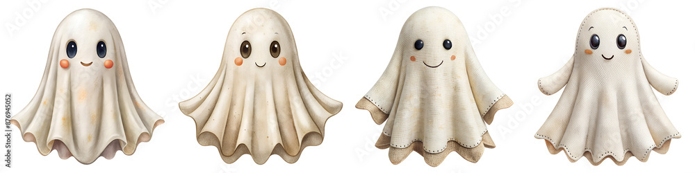 Retro ghost halloween cute illustration, vintage cartoon ghost cloth on ...