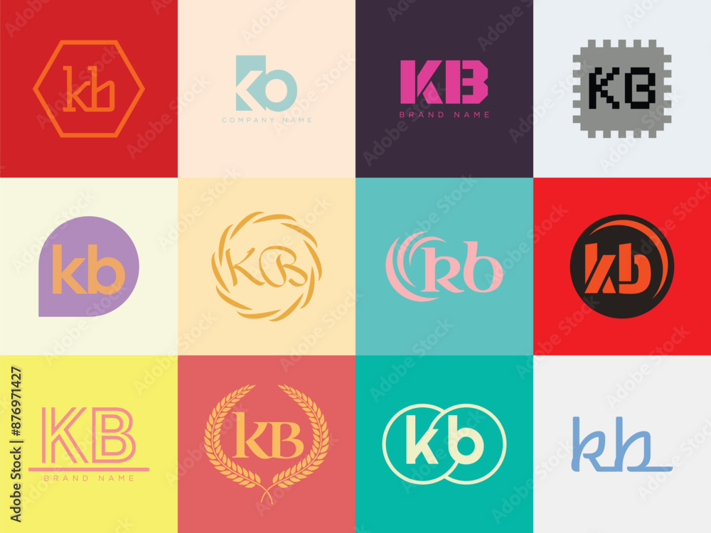 KB logo company template. Letter k and b logotype. Set different ...