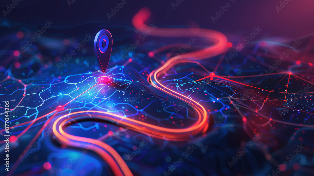 Route between two points with a broken path and a location pin ...