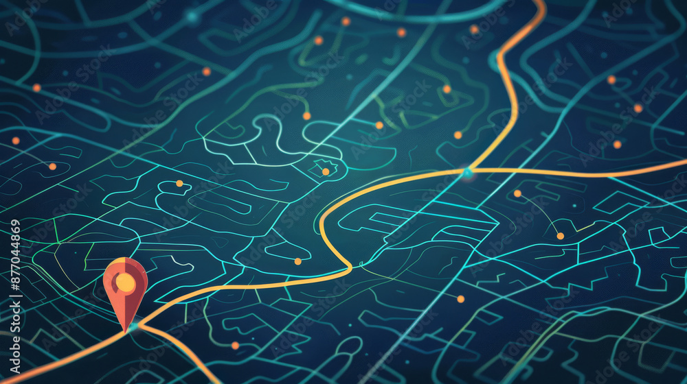 Route between two points with a broken path and a location pin ...