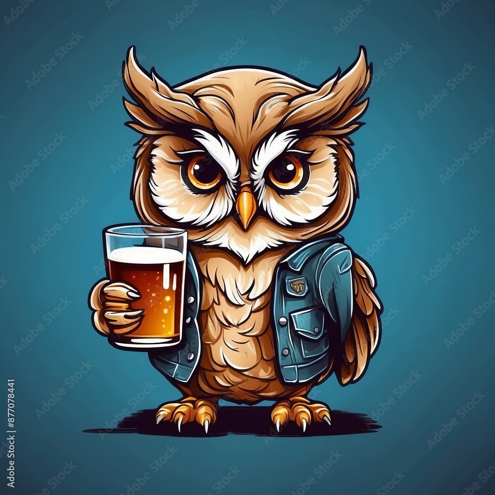 Cute baby owl beer mug Vector Logo little animal character ...