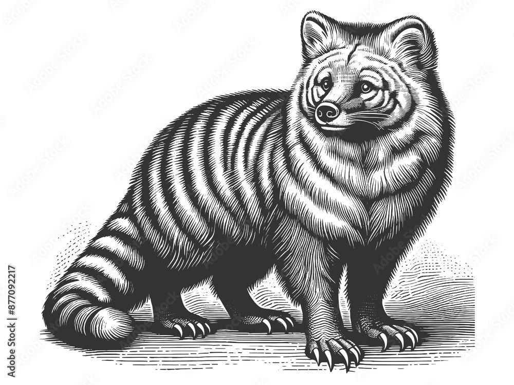 Fictional extinct zebra dog raccoon animal sketch engraving generative ...