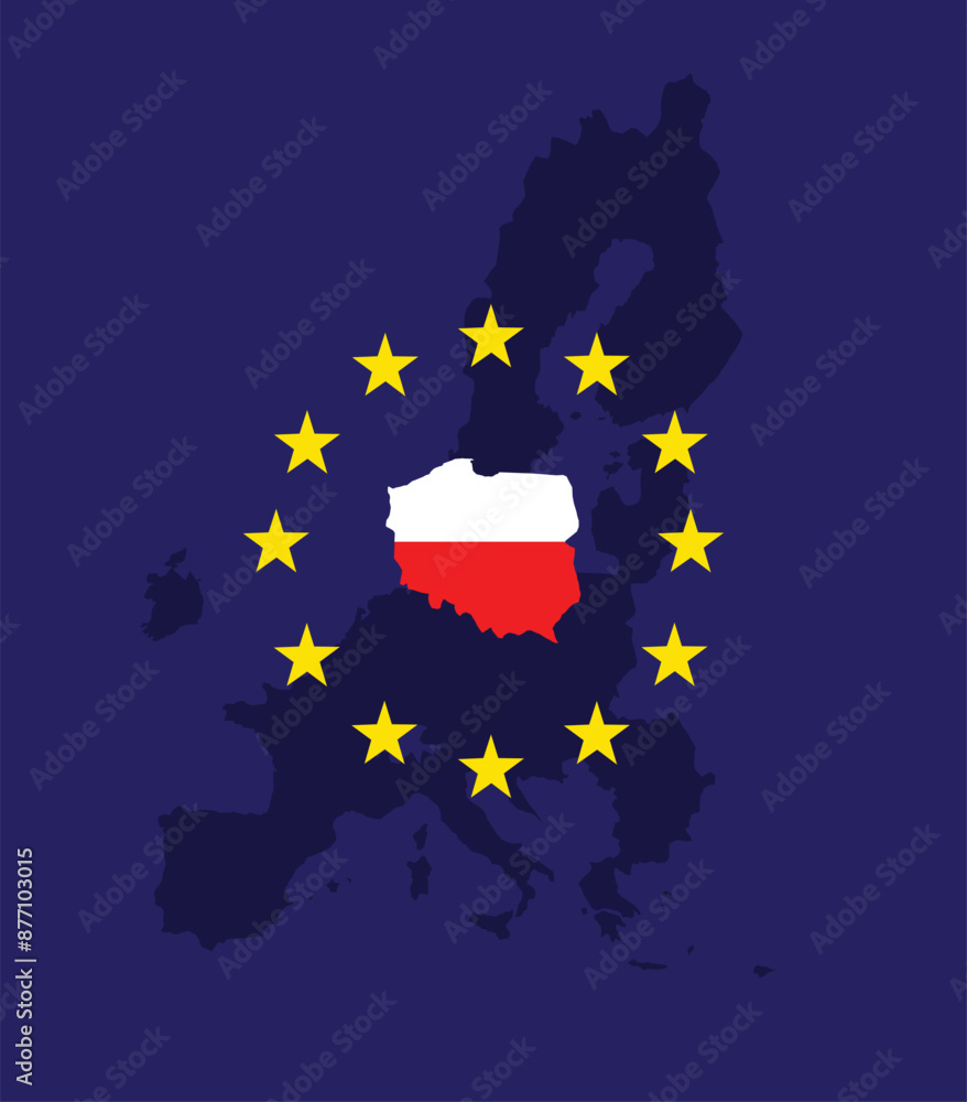 Polish map with a flag on the EU map background and inside a circle ...
