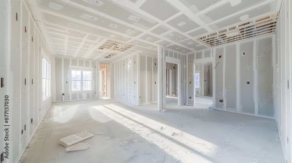 Drywall Installation During House Construction Process for Interior ...