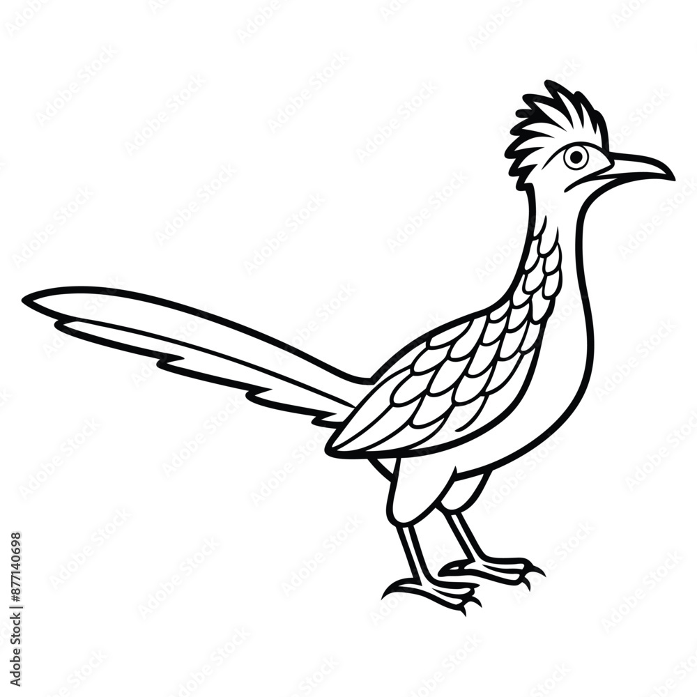 Cute Happy Roadrunner Bird Running Fast with Black and White Line Art ...