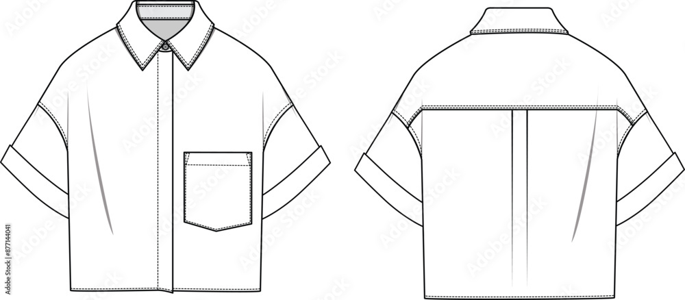 Oversize basic crop button down shirt technical drawing Stock Vector ...